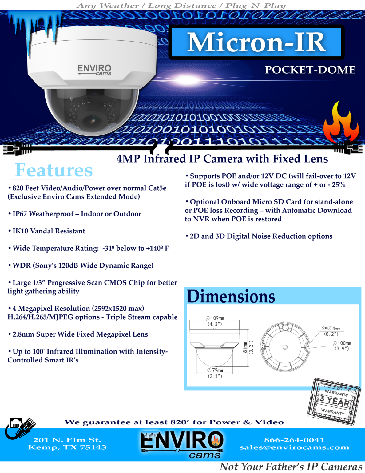 Micron-IR IP Infared Pocket Dome Security Camera (2K Model)